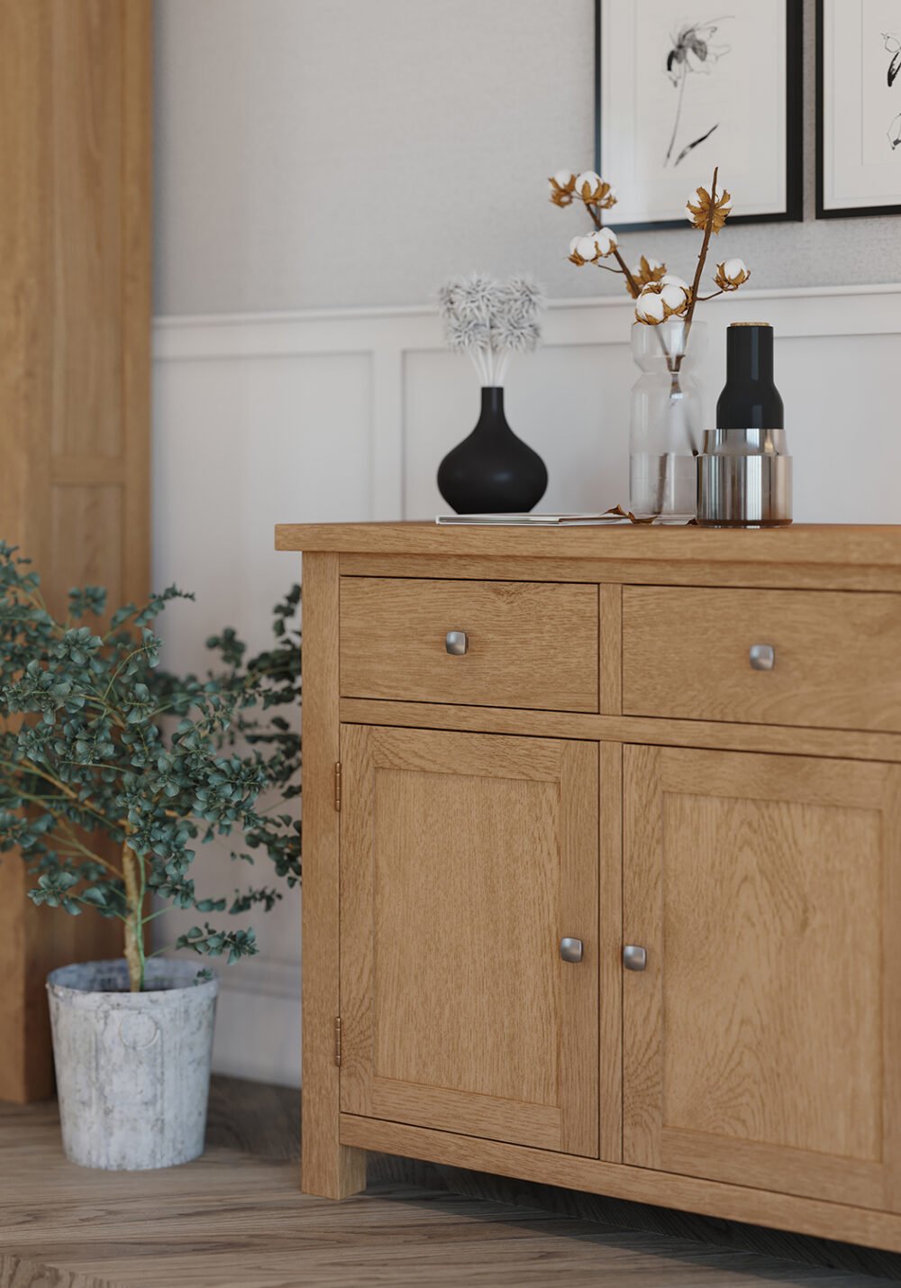 Budleigh Light Oak 2 Door 2 Drawer Deep Sideboard - London Lounge