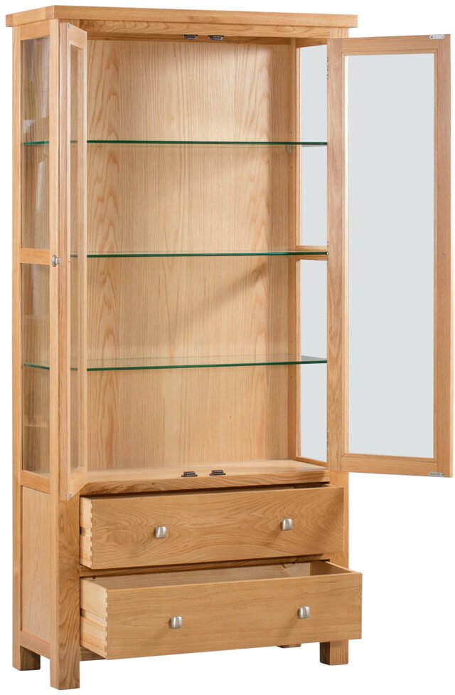 Budleigh Light Oak Large Display Cabinet - London Lounge