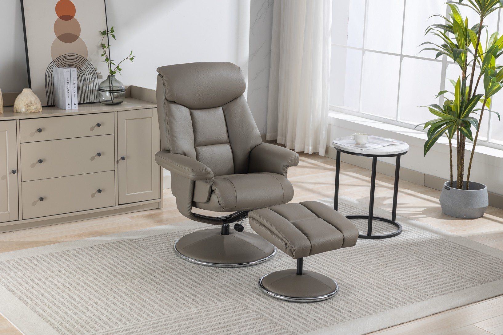 Morgan Swivel Recliner With Free Footstool In Grey - London Lounge