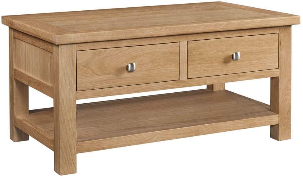 Budleigh Light Oak Coffee Table With 2 Drawers - London Lounge